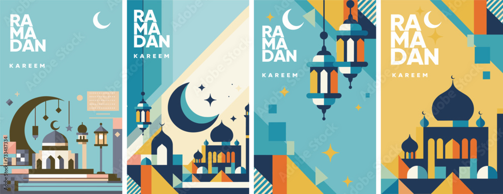 Ramadan Kareem, featuring geometric representations of mosques ...