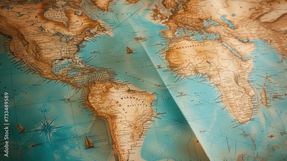 Vintage world map for travel and education Stock Illustration | Adobe Stock