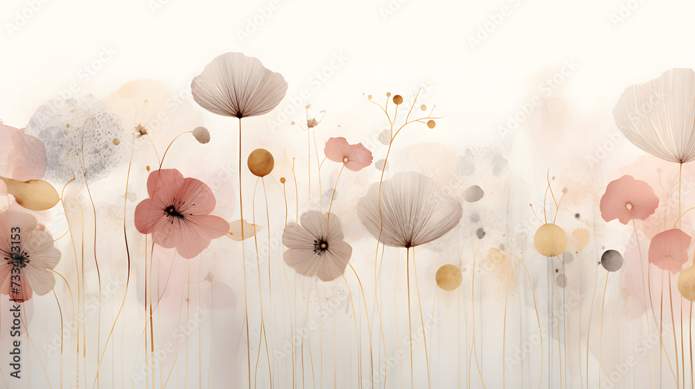 Gold threads and echoes ,floral abstract representation, clipart ...