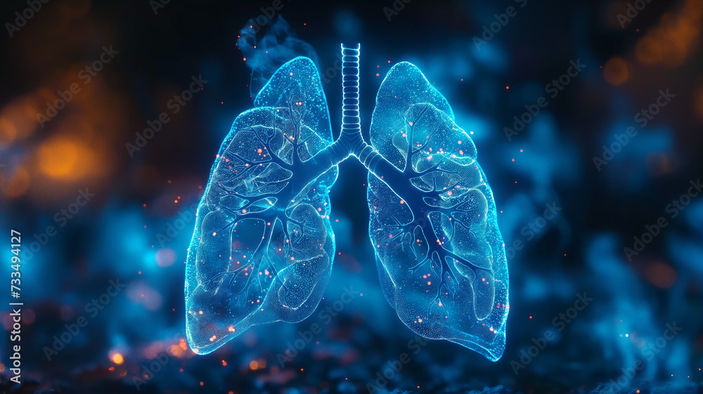 blue color photo of an illustration featuring a x-ray human lung ...