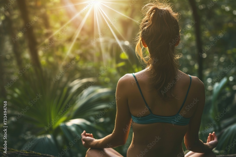 Woman meditates in forest for inner peace and wellbeing. Stock Photo ... Woman meditates in forest for inner peace and wellbeing. Stock Photo ...