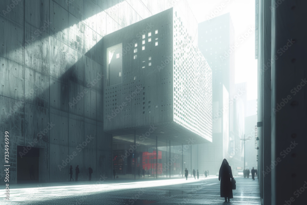 A series of abstract shapes formed by the shadows of skyscrapers on a ...