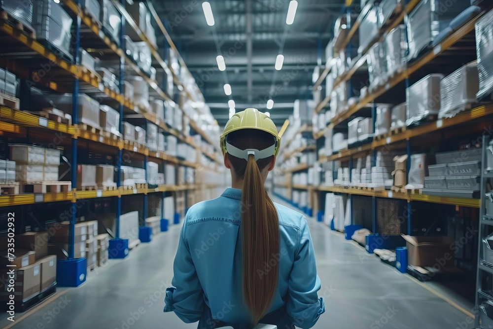 Logistics manager overseeing advanced technology in a warehouse ...