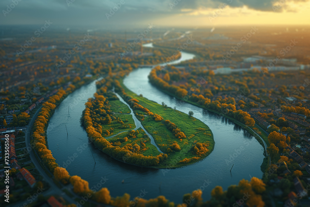 The geometric patterns of an industrial park set against the free ...