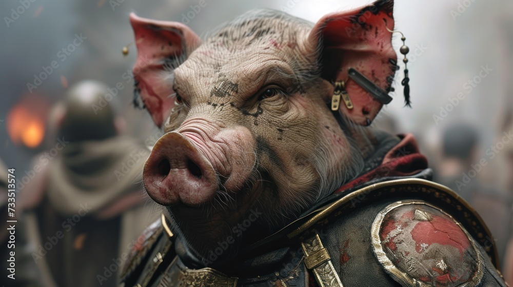 A visually striking image of a pig king that walks and talks like a ...
