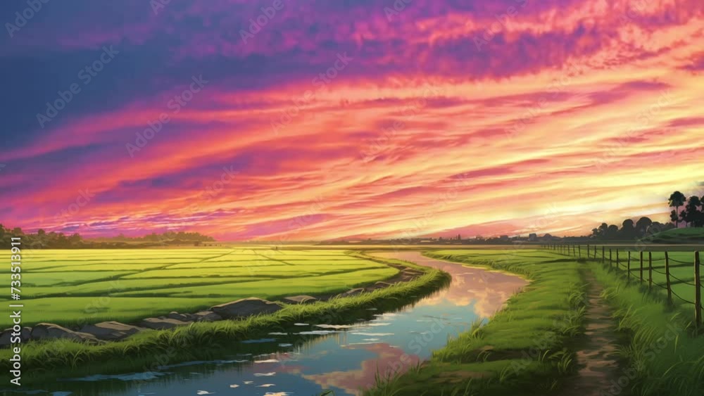 Vidéo Stock Animation of rice fields with flowing rivers and mountain ...