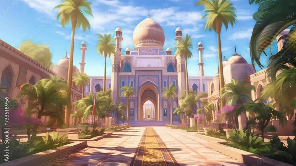 Animated illustration of a mosque building with a comfortable ...