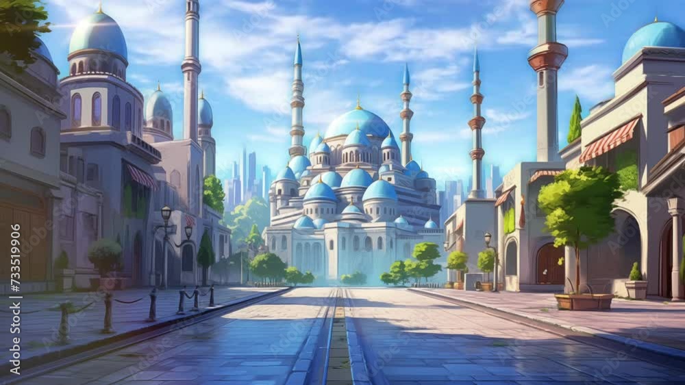 Animated illustration of a mosque building with a comfortable ...