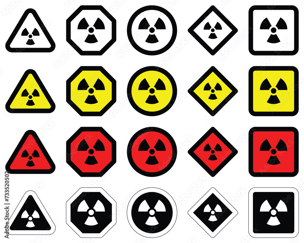 set radioactive icon nuclear different colors and shapes sign design ...