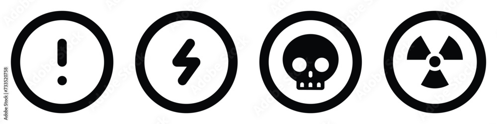 set circle icons radioactive nuclear alert electric voltage warning ...