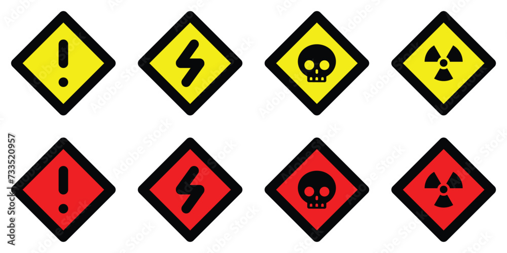 set yellow red colors icons radioactive nuclear alert electric high ...