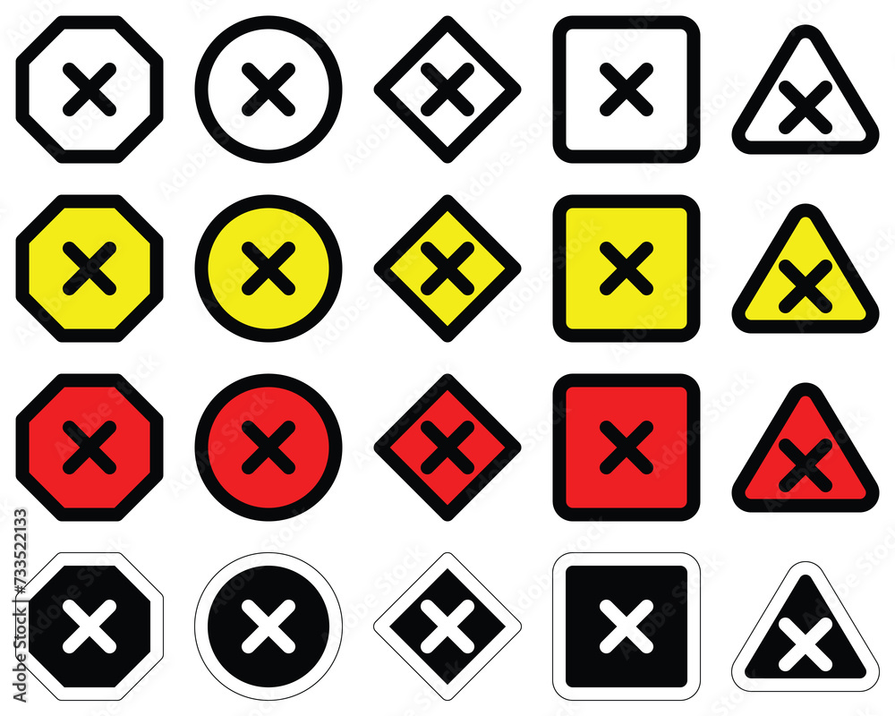 attention crossing x stop set different colors shapes traffic warning ...