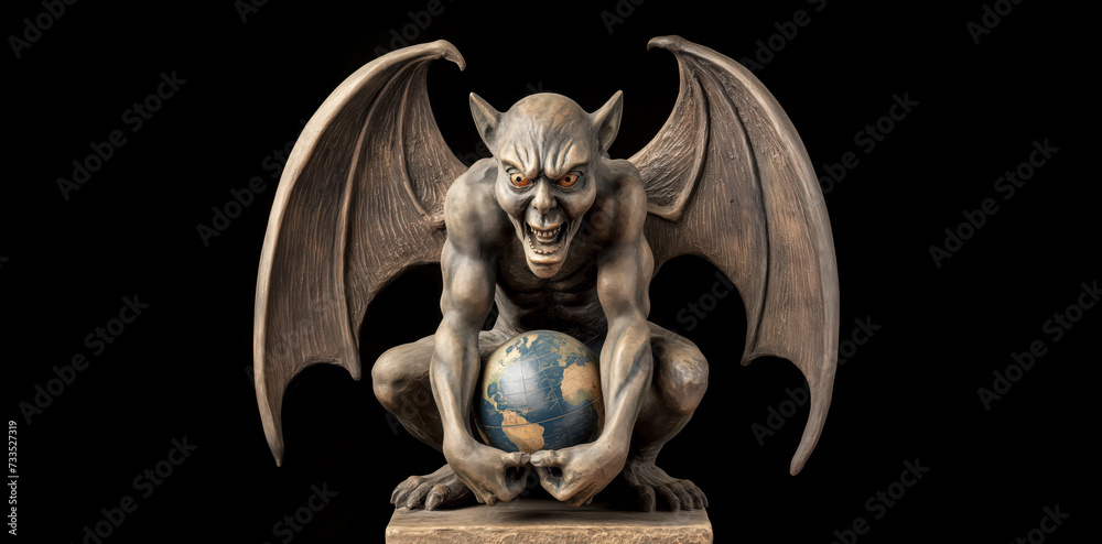 Earth Captured Mystical Sentinel: Gargoyle Sculpture Grasps The World ...