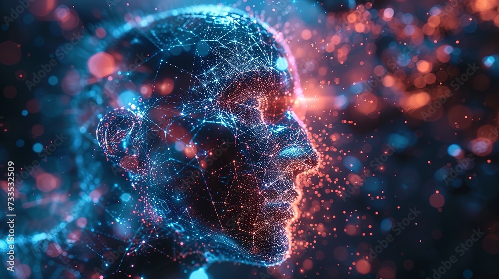 Cyber AI logo, deep learning visuals, virtual reality space, digital ...