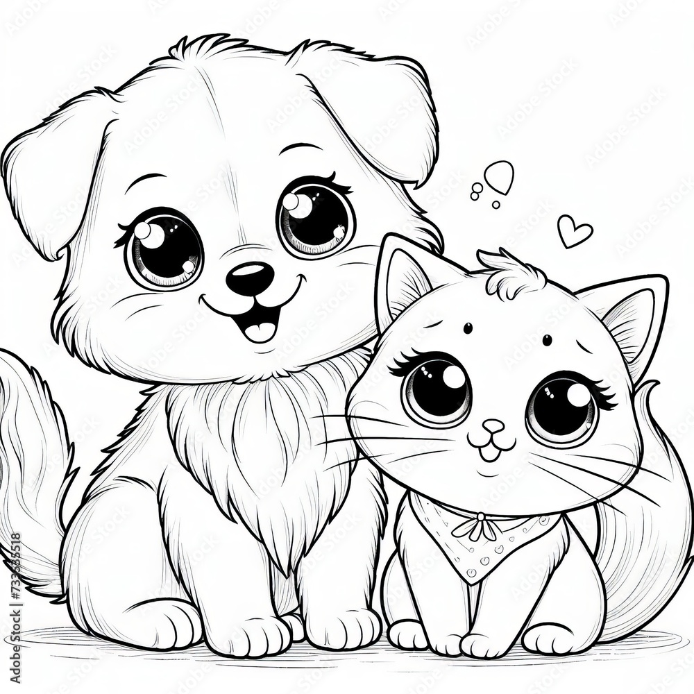 Animals, kids coloring book page, all white, kawaii style, kids ...