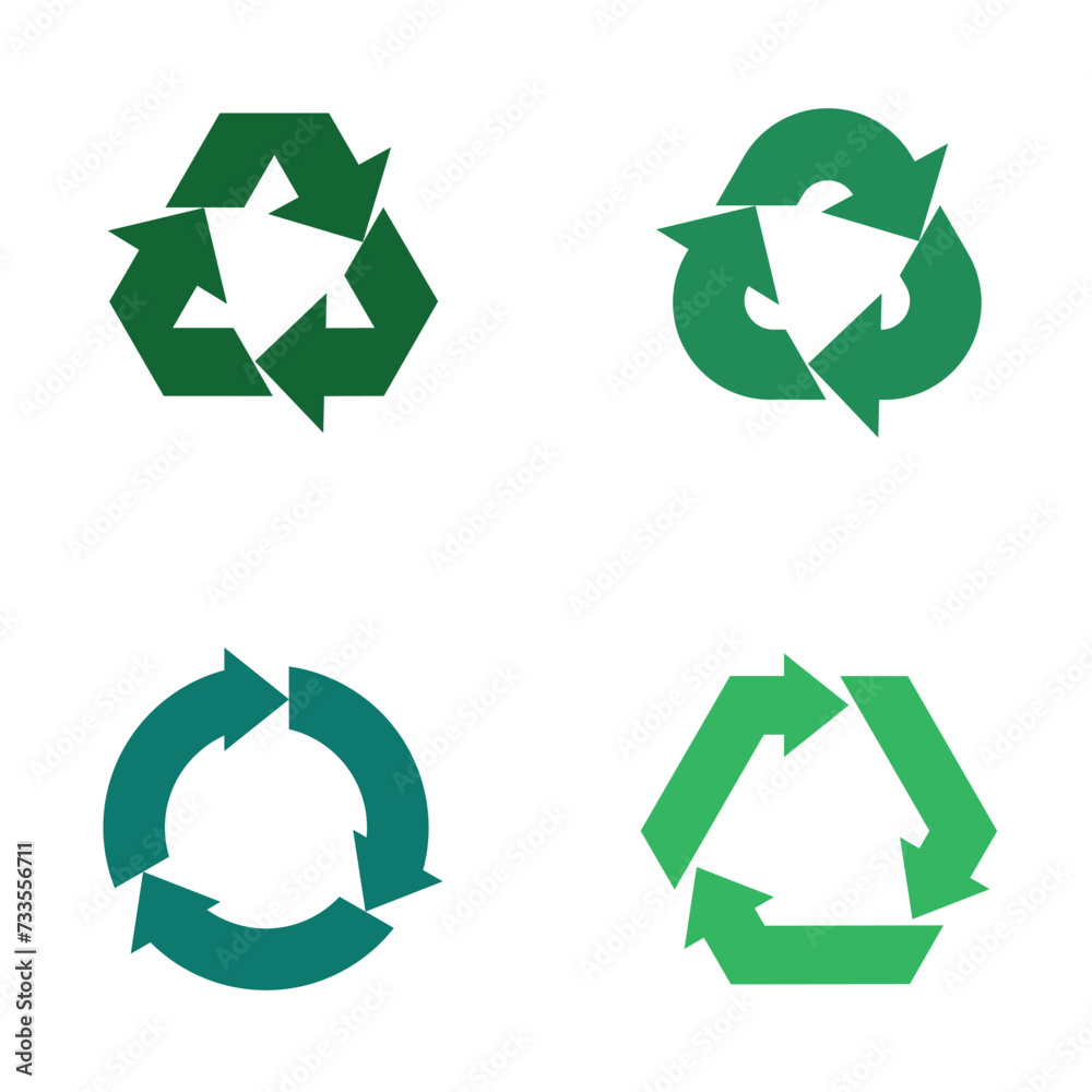 Sustainable icon set featuring triangle, round and hexagonal recycle ...