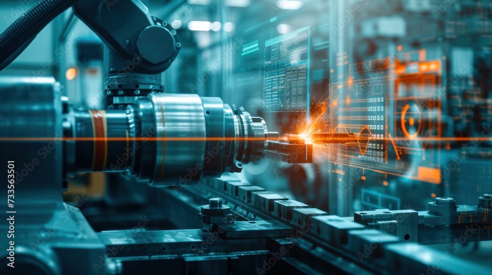 In the midst of the bustling factory floor, the AI robotic arm and ...