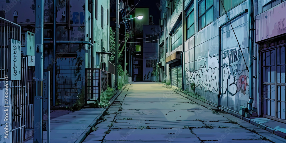 Anime urban street wall, city background graffiti illustration graphic ...