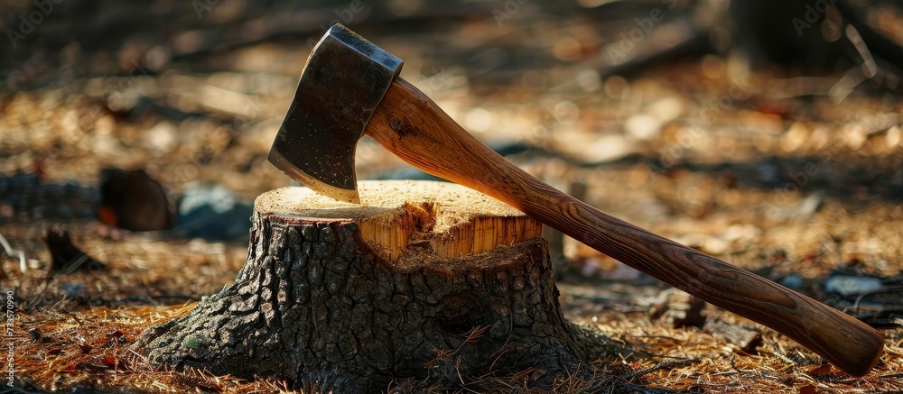 Using a large axe to split and cut a stump on natural terrain is part ...