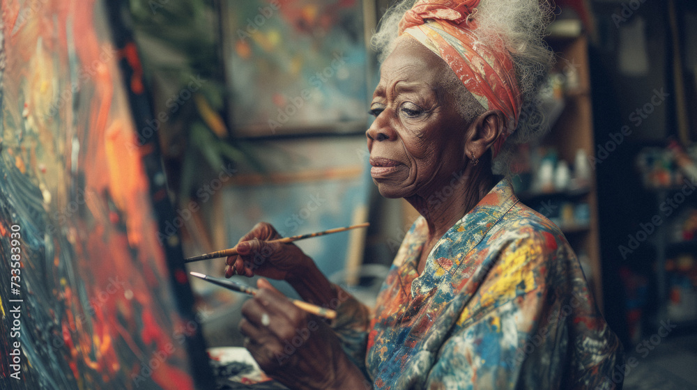 hospice patient of diverse background engaging in art therapy ...