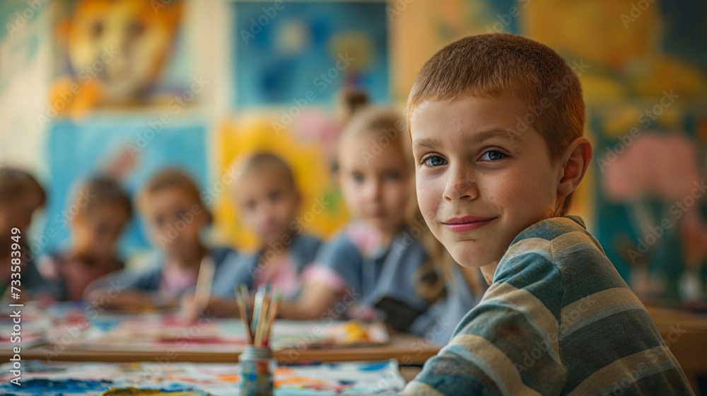 group of children with cancer participating in an art therapy session ...