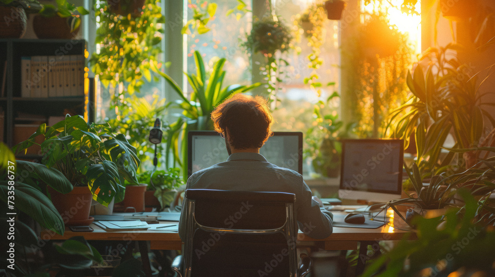 Eco-Friendly Remote Office Space: An eco-conscious professional working ...