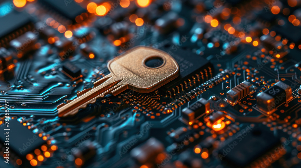 A conceptual image showcasing a glowing golden key integrated into a ...