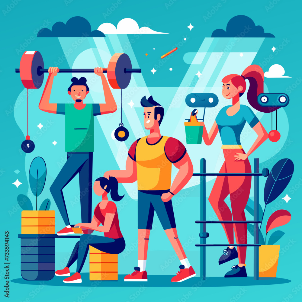 Gym Fitness: Stock Image of People Engaging in Various Exercises in a ...