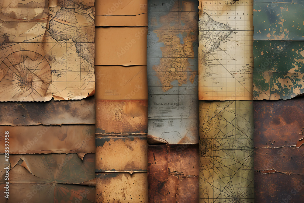 Historical Map Tiles. A collage of aged, vintage maps and rustic ...