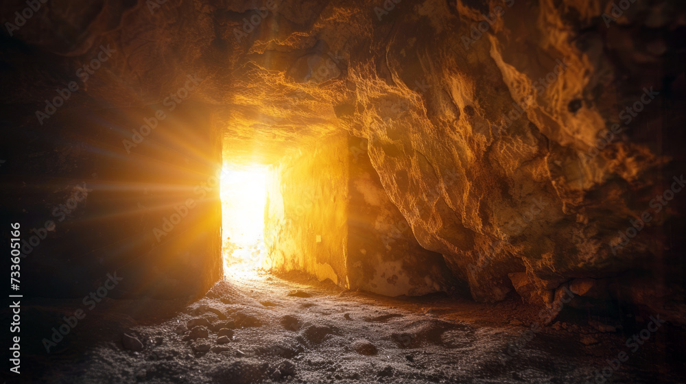 A beautiful depiction of the empty tomb on Easter morning, with the ...