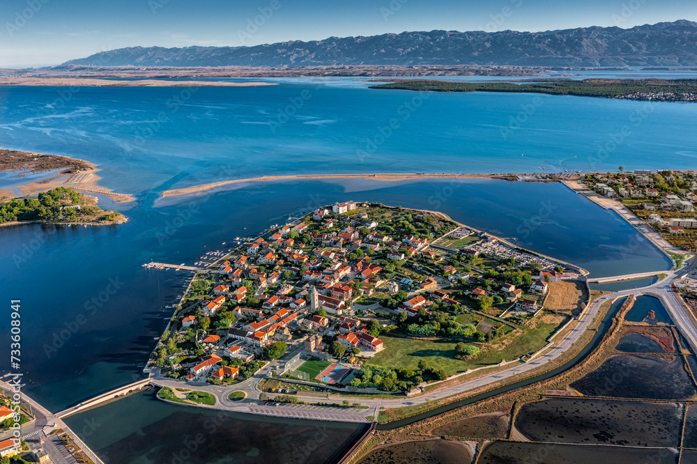 Nin, Croatia - Aerial panoramic view of the historic town and small ...