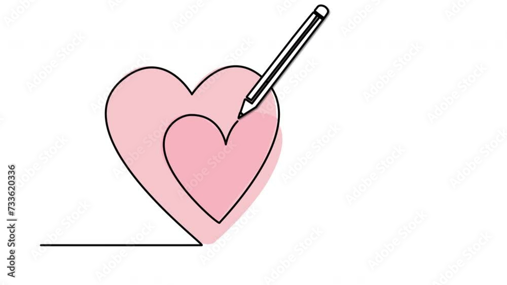Heart symbol, pencil drawing two hearts. Line art. Pink heart. Stock ...