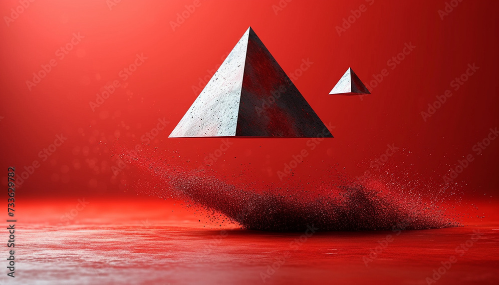 Triangular prisms appear to dissolve into airborne particles over a ...