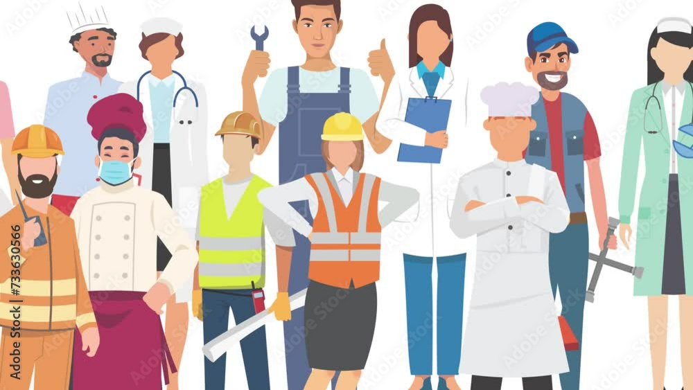 Vidéo Stock Group of People with Different Occupation Standing all ...