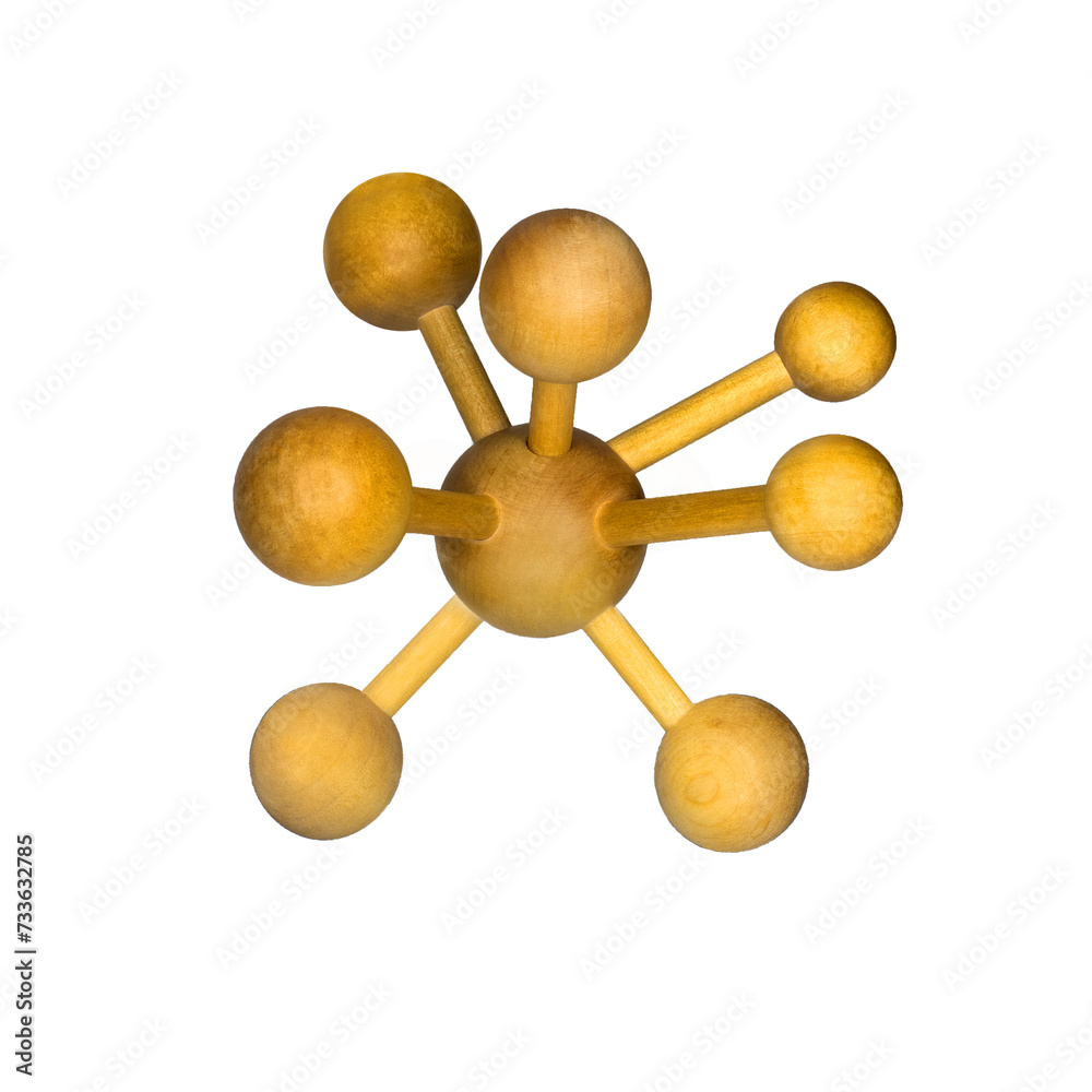 Molecule model made of wood with eight atoms. Isolated on white. Stock ...