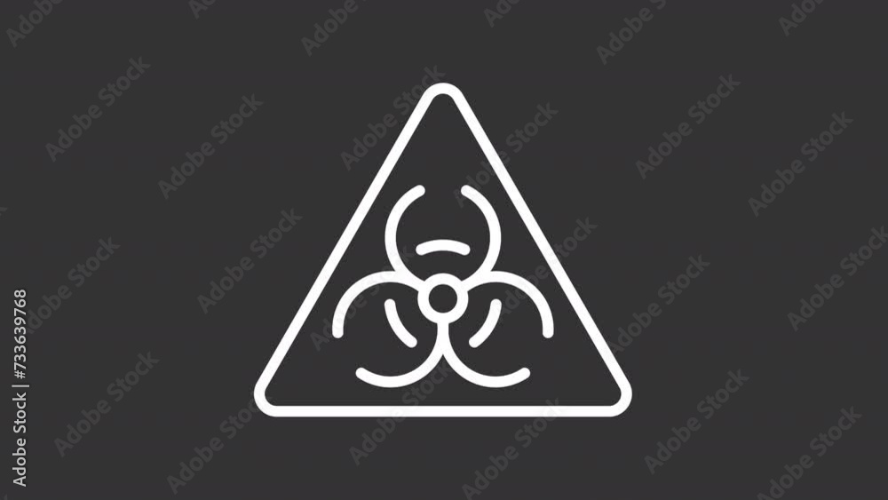 Biohazard sign white line animation. Health risk warning animated icon ...