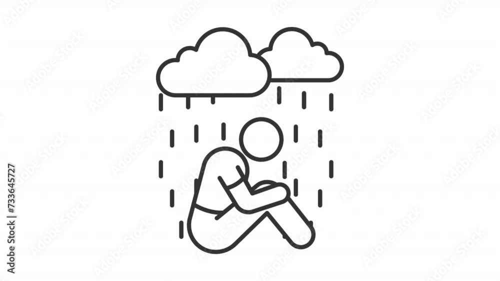 Depressed person line animation. Mental illness animated icon. Anxiety ...