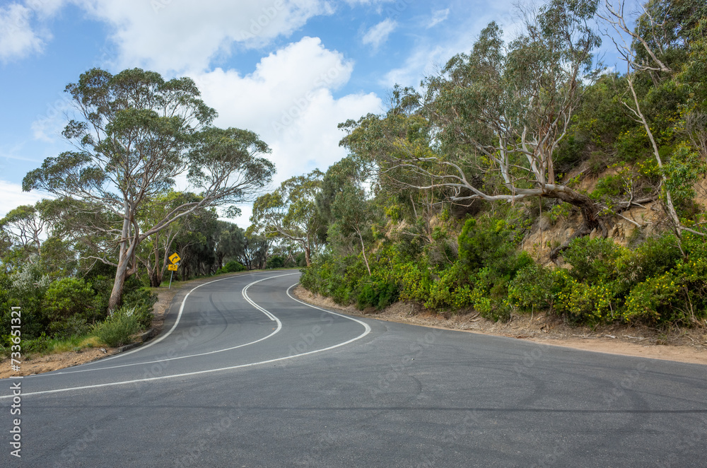 Background texture of a winding and curving scenic mountain highway ...