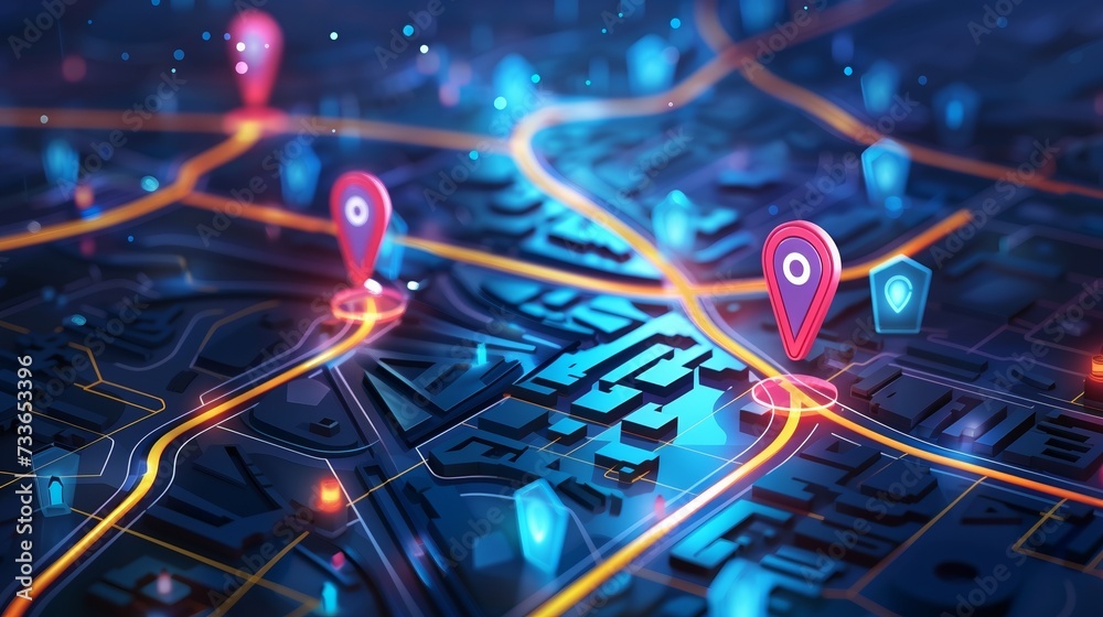 Navigating the Digital City: Isometric Map with Location Pins Stock ...