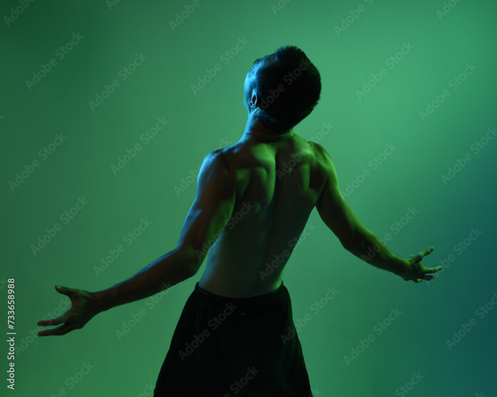 Close up portrait of fit asian male model, shirtless with muscles ...