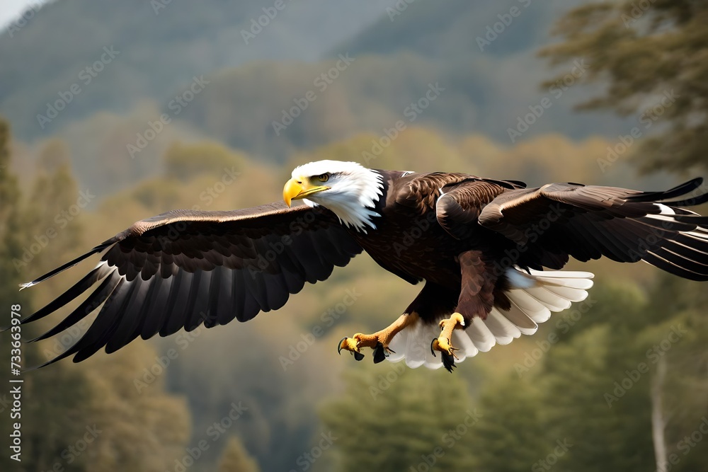 A super realistic portrayal of a bald eagle in flight, emphasizing ...