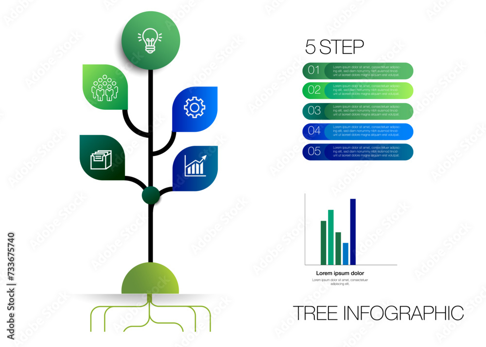 tree shape step option mind map infographic connection and chart table ...