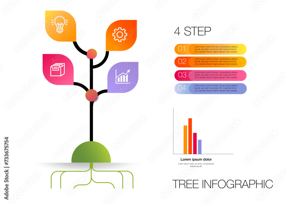 tree shape step option mind map infographic connection and chart table ...