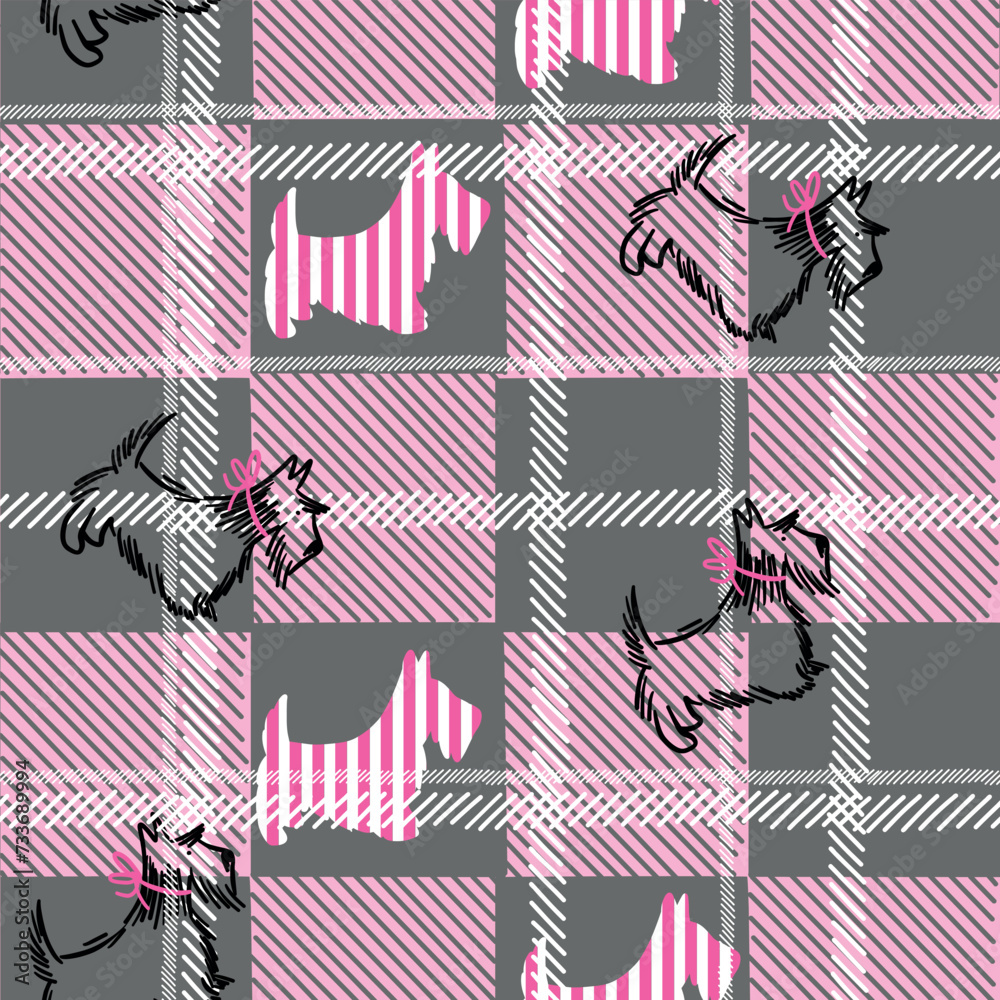 Seamless vector pattern with dog scottish terriers on background for ...