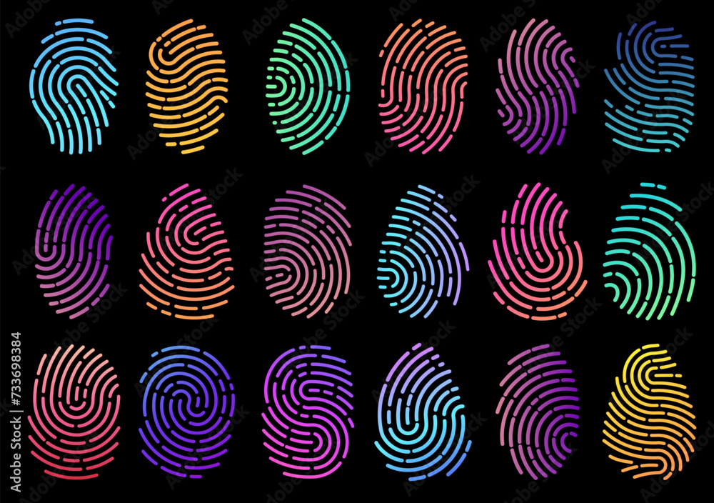 Gradient fingerprints. Colors digital identification. Biometric ...