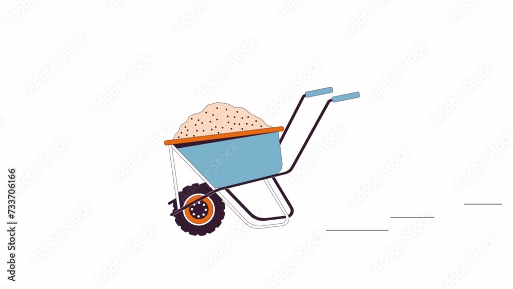 Riding wheel barrow trolley with sand line 2D object animation ...