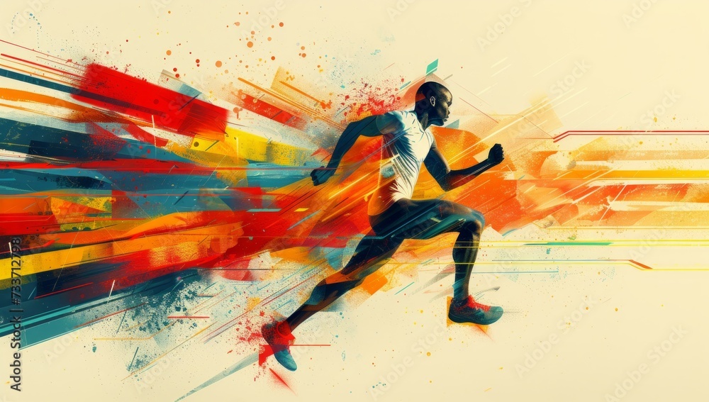 athlete running on colorful background. Summer Olympics in France 2024 ...