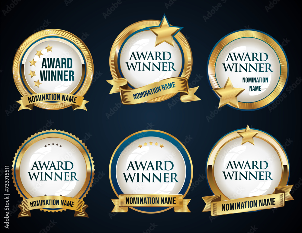Golden badges collection of award winner collection vector illustration ...