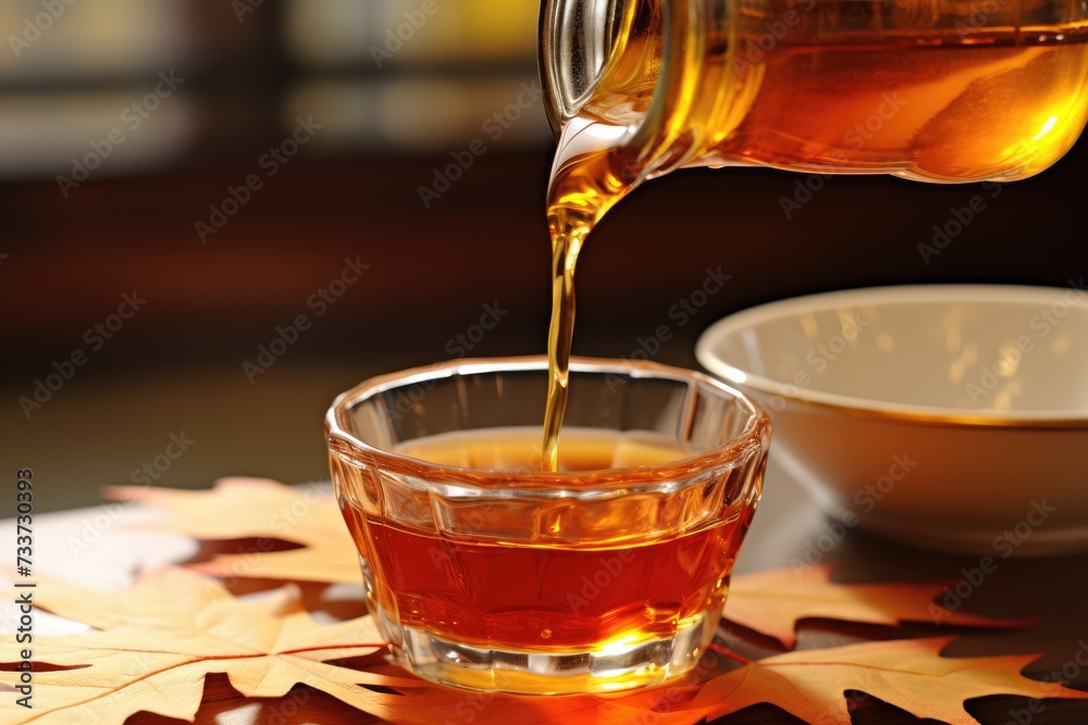 Maple Syrup Drizzle: Drizzling maple syrup into a maple-flavored drink ...