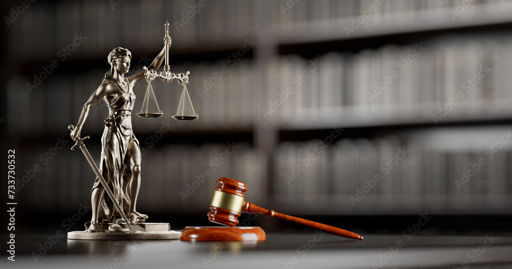 Legal Concept: Themis is the goddess of justice and the judge's gavel hammer as a symbol of law ...